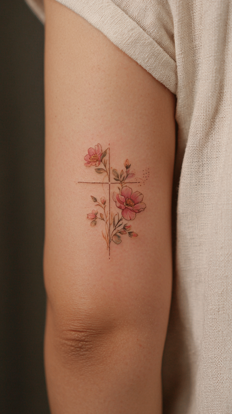 99+ Beautiful Fine Line Cross Tattoos for Women: Delicate Designs ...